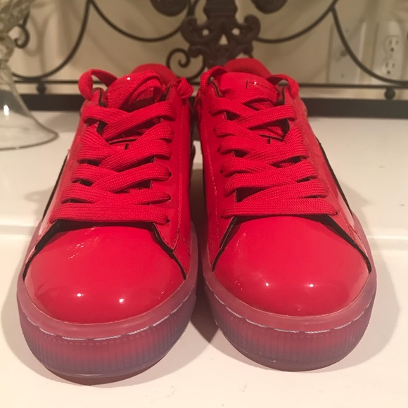 Puma | Shoes | Puma Basket Sneakersbright Red Clear Soles | Poshmark